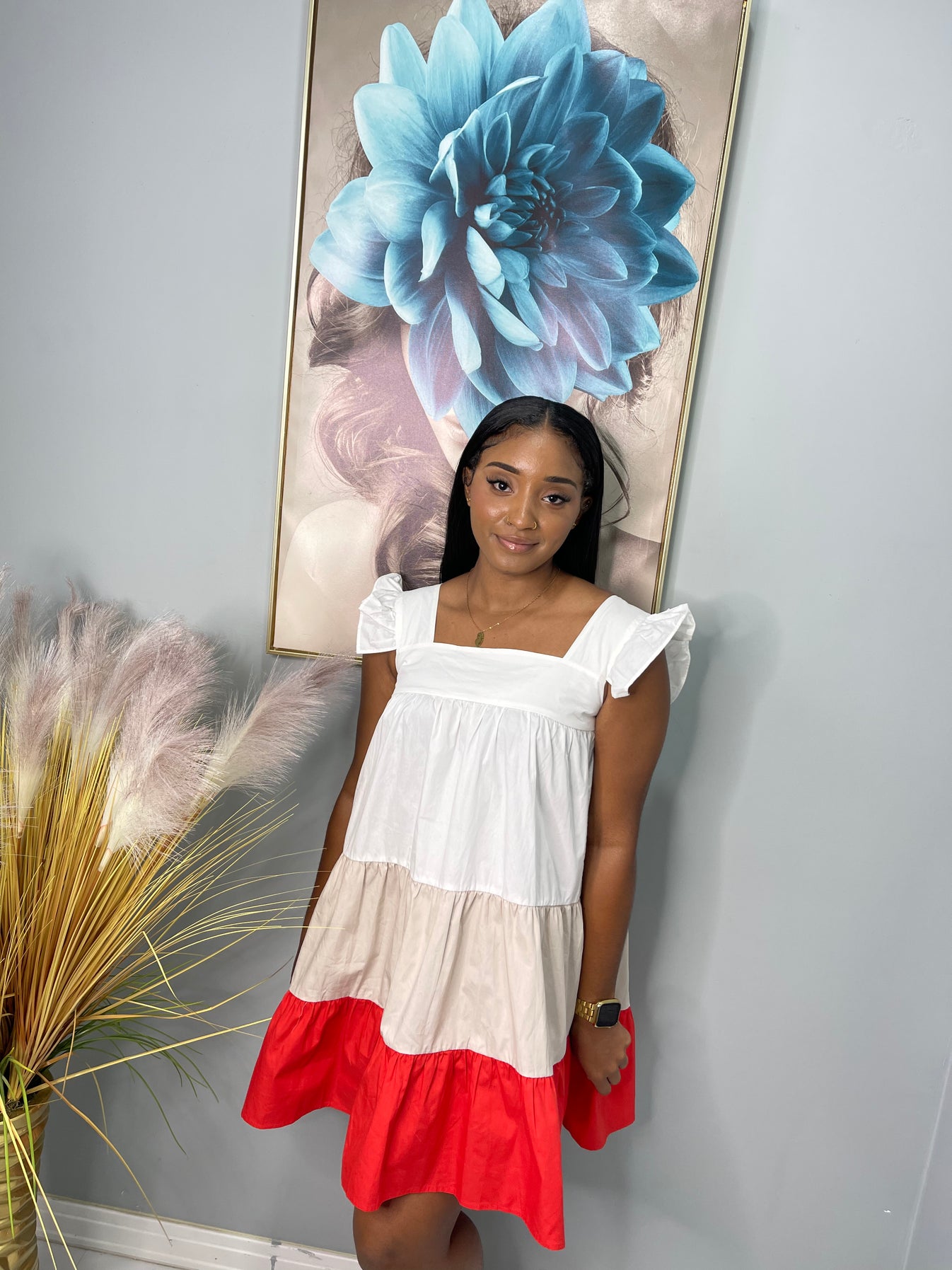 Color block baby doll dress (Red) – Beauty Equation JA